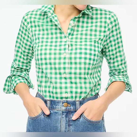 J. Crew Factory | Tops | Jcrew Gingham Lightweight Cotton Shirt In ...